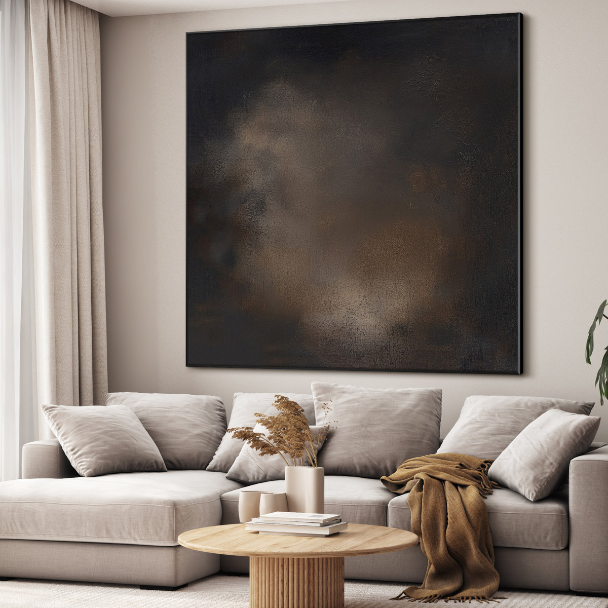 SIGNLEADER Dark Brown Moody Abstract Minimalist Illustrations Extra Large Framed Wall Art ...